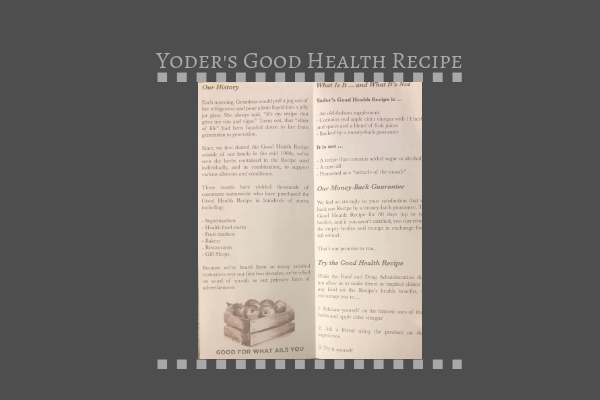 Yoder’s Good Health Recipe – The Village of Artisans